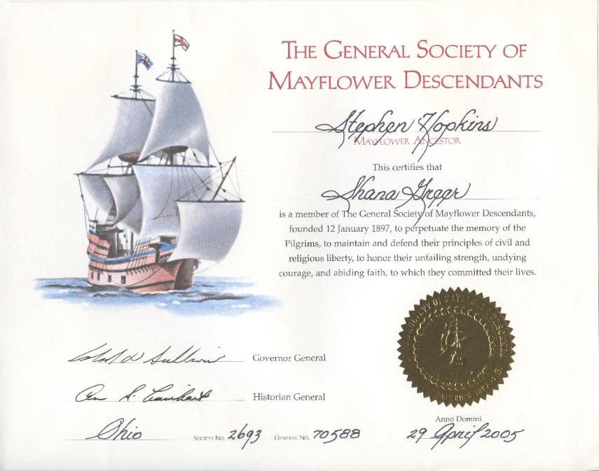 General Society of Mayflower Descendants Certificate - Greer Family ...